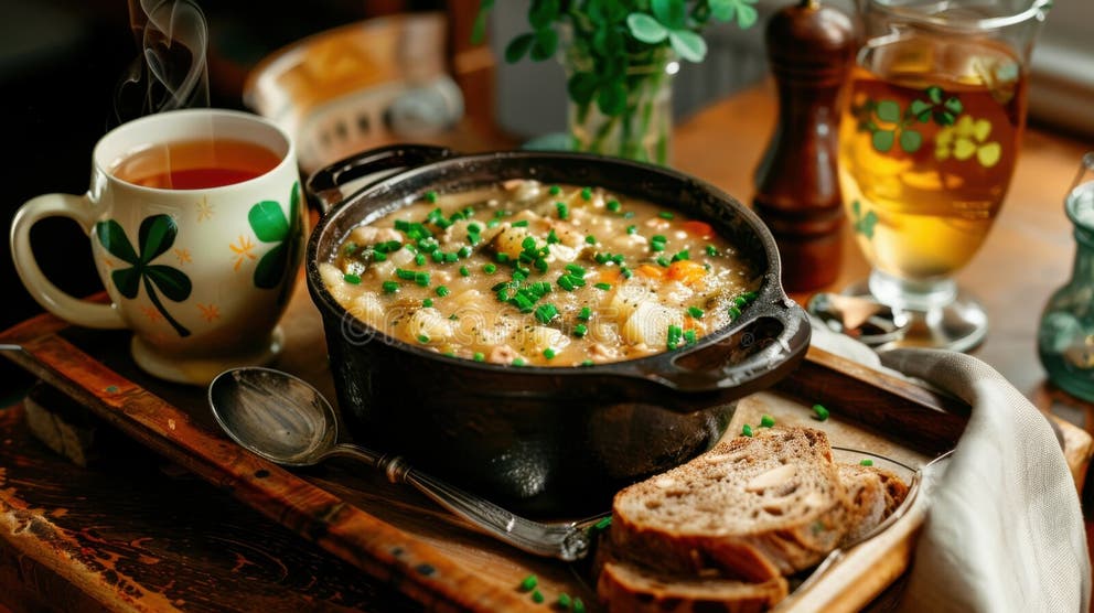 Cozy St. Patrick S Day Meal with Irish Stew and Tea in a Rustic Setting ...