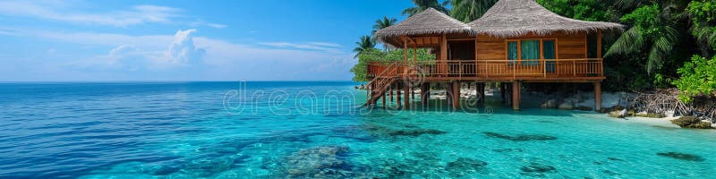 Cozy Stilted Beach House on the Blue Calm Sea Stock Image - Image of ...