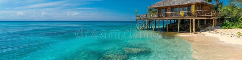 Cozy Stilted Beach House on the Blue Calm Sea Stock Photo - Image of ...