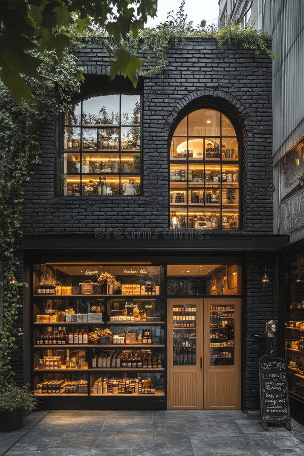 Cozy Storefront Showcasing a Wine Shop with Beautifully Arranged ...