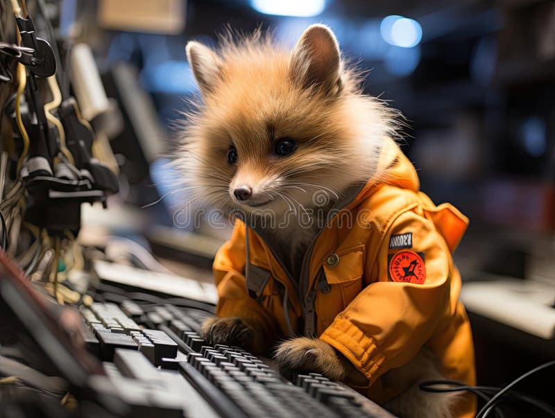 Fox Engineer with Tiny Keyboard Stock Illustration - Illustration of ...