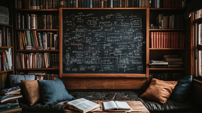 Cozy Study Area with Chalkboard and Books in a Warm Atmosphere Stock ...