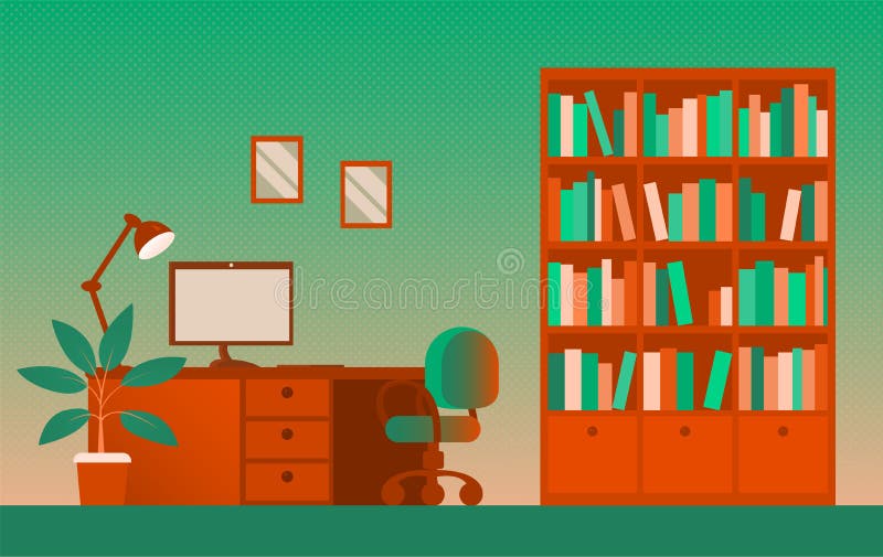 Cozy Study with a Computer and a Book Library Stock Vector ...