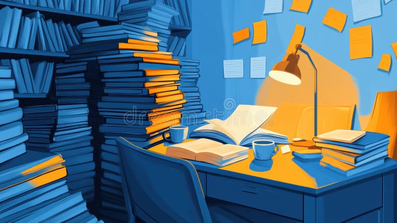 Cozy Study Nook with Books and Warm Lighting Creates an Inviting ...