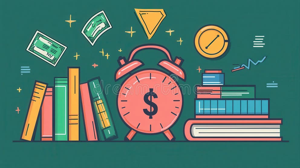 Cozy Study Setup Featuring a Clock, Stack of Books, and an Additional ...