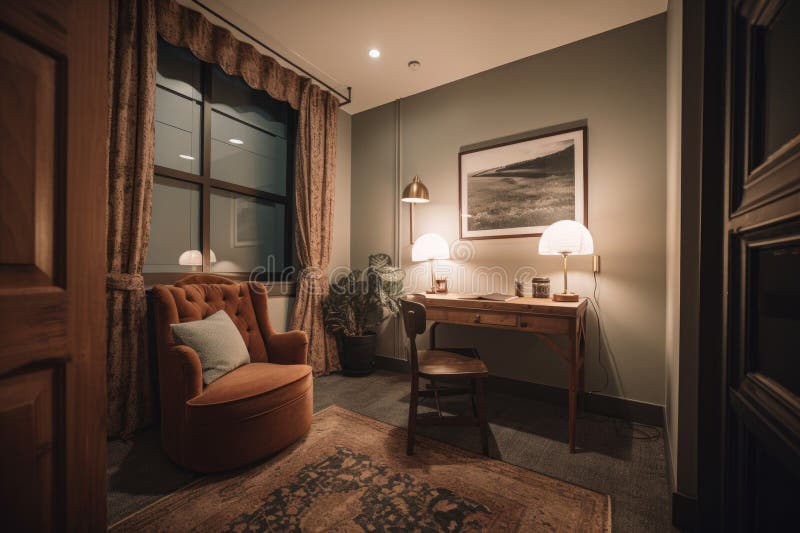 Cozy Study Room with Warm Lighting, Cozy Armchairs, and Reading ...