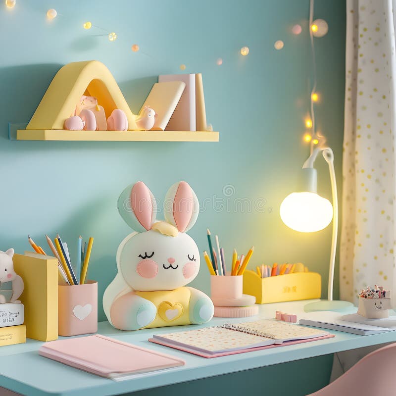 A Cozy Study Space with Colorful Books and Cheerful Decorations ...
