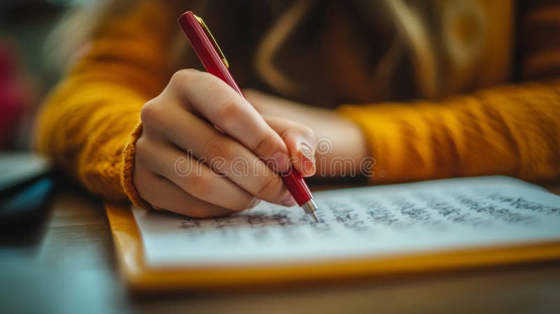 In a Cozy Study Space Filled with Warm Light, a Person Writes Notes ...