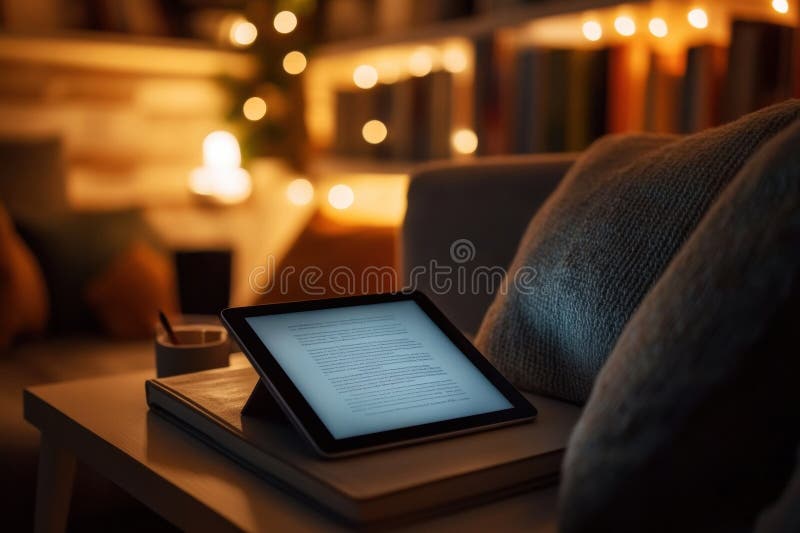Modern Study Environment with Tablet Displaying E-book and Digital ...