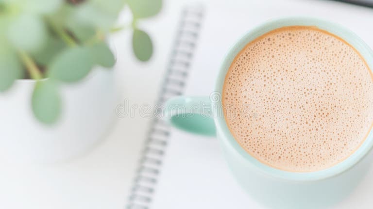 Cozy Study Space with Notebook, Coffee Cup, and Plant for Relaxed Work ...