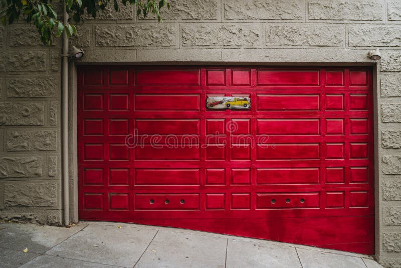Red garage gate editorial photography. Image of gate - 183562047