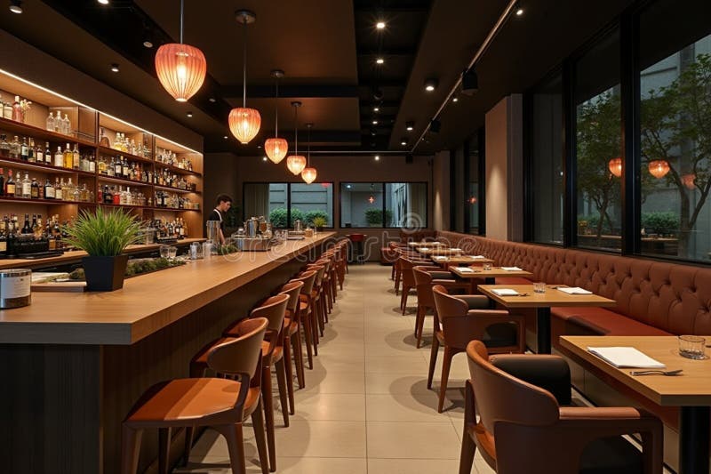 Modern Bar Interior with Warm Lighting and Comfortable Seating Stock ...