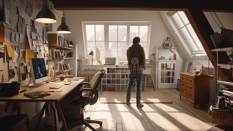 Cozy and Stylish Home Office Setup Stock Illustration - Illustration of ...