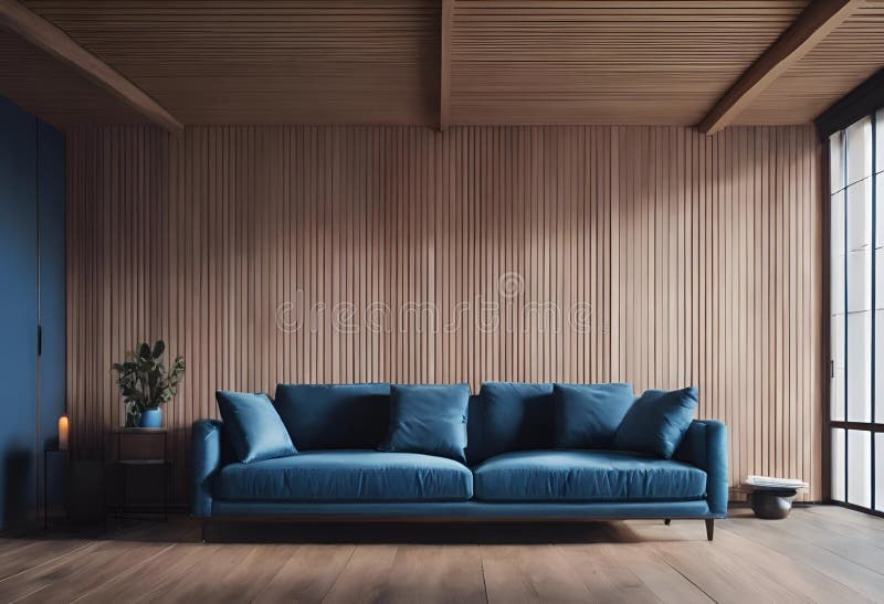 A Cozy and Stylish Sofa Positioned Elegantly in Front of a Vibrant Blue ...
