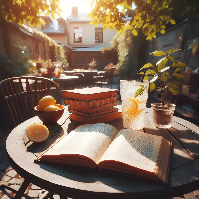 Cozy Summer Day with Books and Lemonade in a Garden Cafe Stock ...
