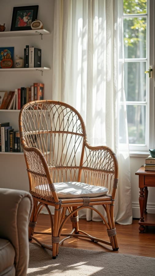 Cozy Sunlit Reading Corner Rattan Chair Bookshelf Bright Window Stock ...