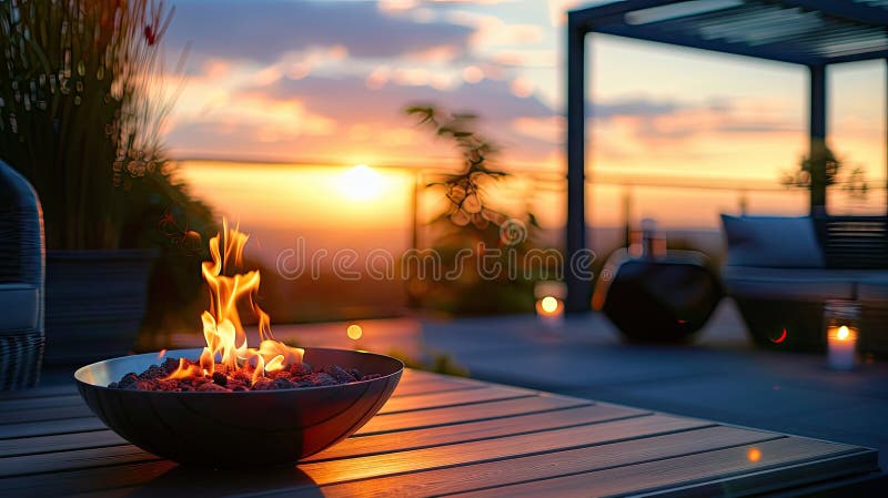 Cozy Sunset Fire Pit on a Rooftop Terrace Stock Photo - Image of sunset ...