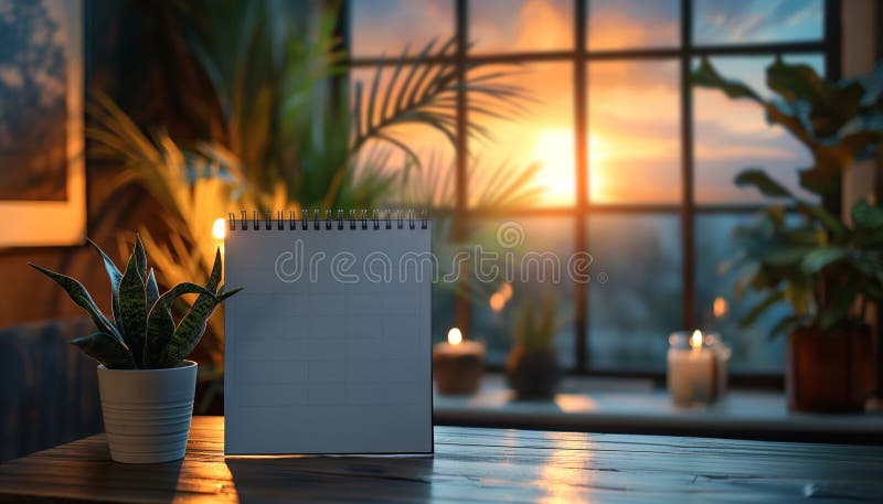 Cozy Sunset View by Blank Notepad on Desk Stock Image - Image of ...