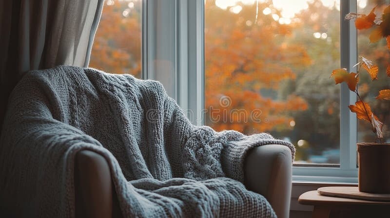 A Cozy Sweater Draped Over a Chair by a Window with a View of Nature ...