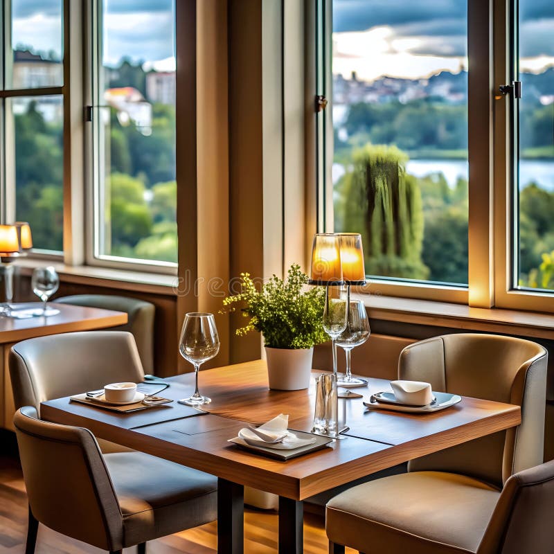 Four Person Table in Front of the Window at the Restaurant Stock ...