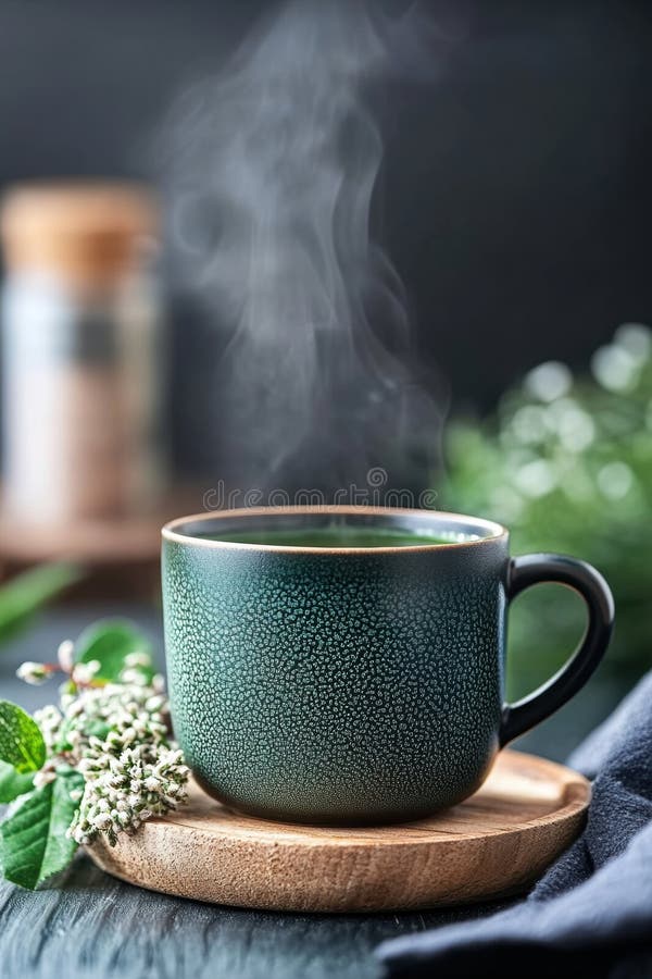 Cozy Tea Time, Enjoying Green Tea in a Cozy Kitchen with Wooden ...