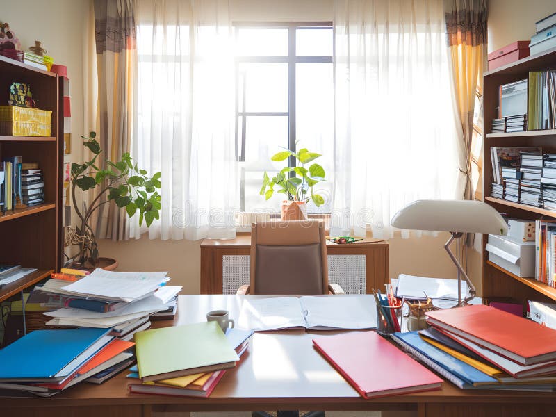 A Cozy Teacher S Office Features a Desk with a Computer, Lamp, and ...