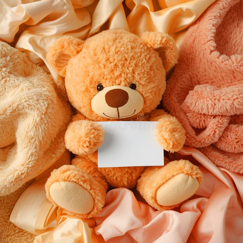 Cozy Teddy Bear Holds Blank Card Plush Fabric Setting Stock ...