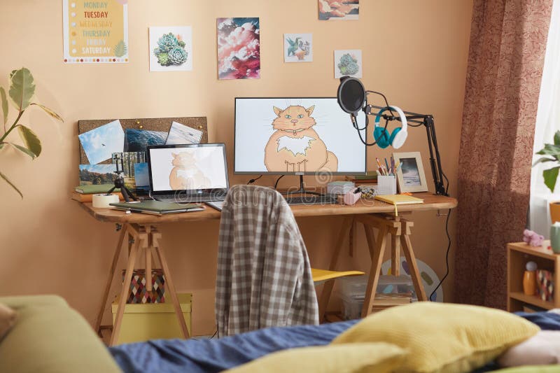 Cozy Teenagers Room with Computer Equipment Stock Image - Image of ...