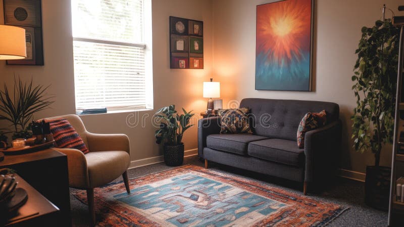 Cozy Therapy Office with Comfortable Couch and Warm Atmosphere Stock ...