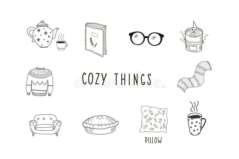 Cozy Things. Set of Vector Hand Drawn Illustration in Doodle Style ...