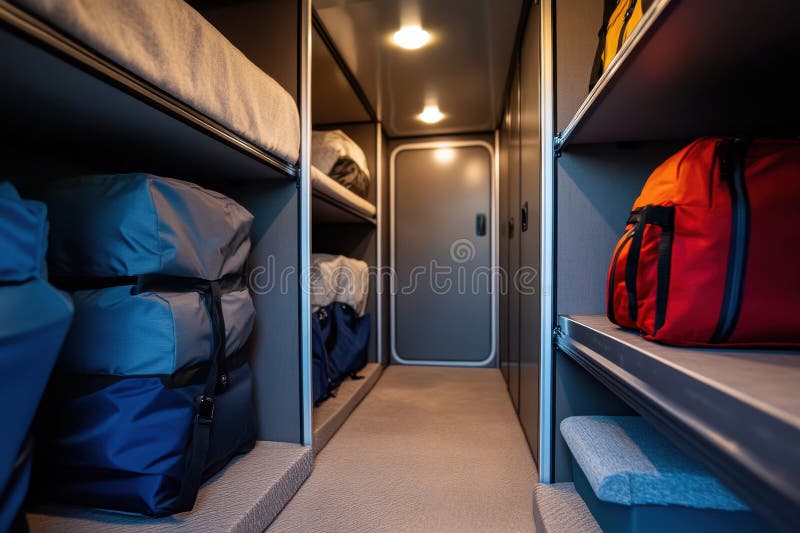 Cozy Train Compartment with Luggage Storage for Travel Adventures Stock ...
