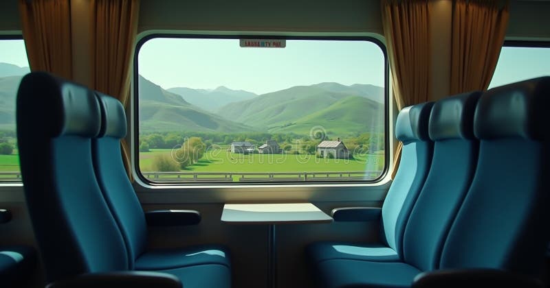 Cozy Train Compartment with Scenic View Stock Photo - Image of windows ...