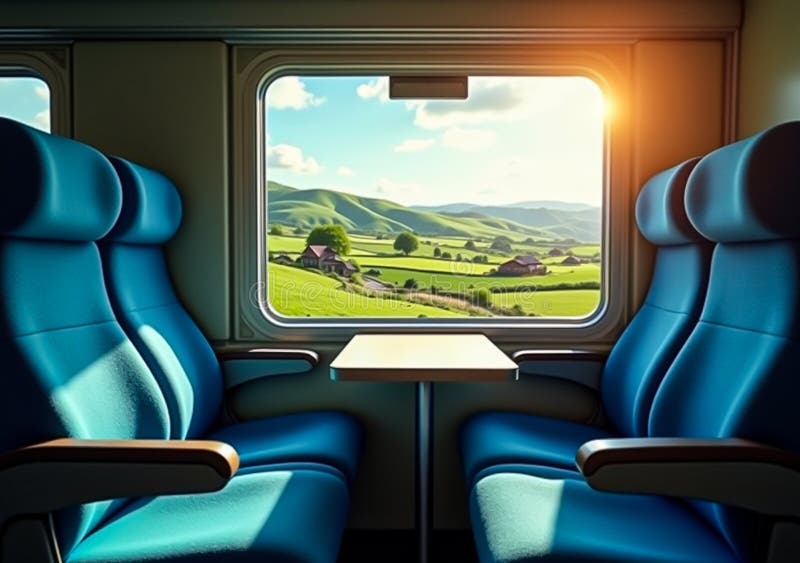 Cozy Train Compartment with Scenic View Stock Photo - Image of inviting ...