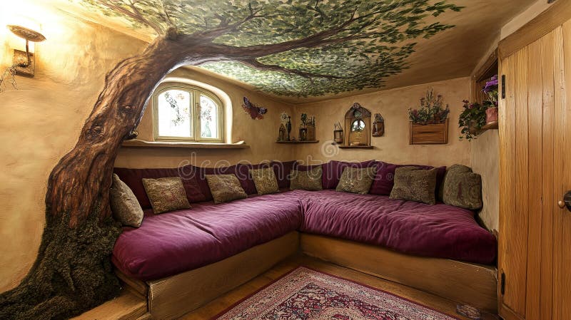 Cozy Treehouse Nook Reading Room Interior Design Stock Image - Image of ...