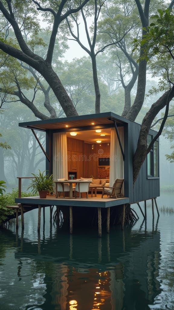 Cozy Treehouse Retreat with Modern Interior in Serene Forest Setting ...