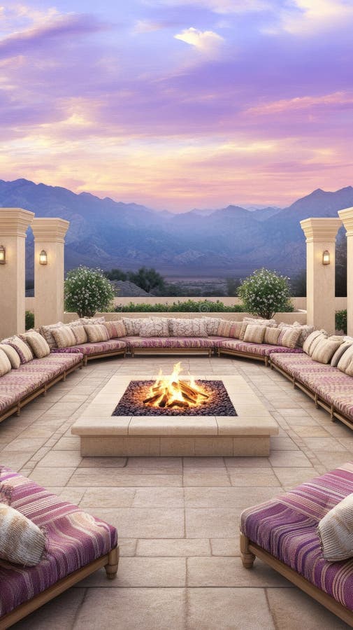 A Cozy Triangular Space Features a Fire Pit Surrounded by Inviting ...