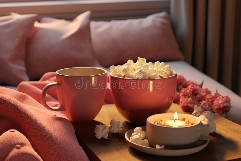 Cozy Valentines Day Movie Night Visuals Stock Illustration ...