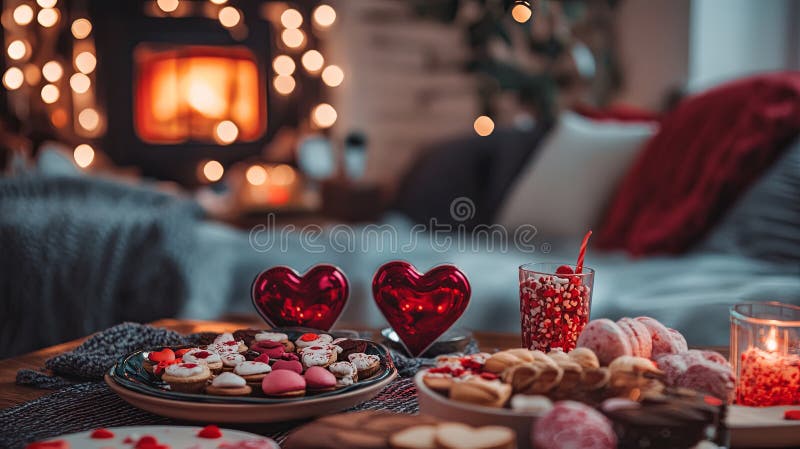 A Cozy Valentines Game Night with Themed Snacks and Prizes Stock Photo ...
