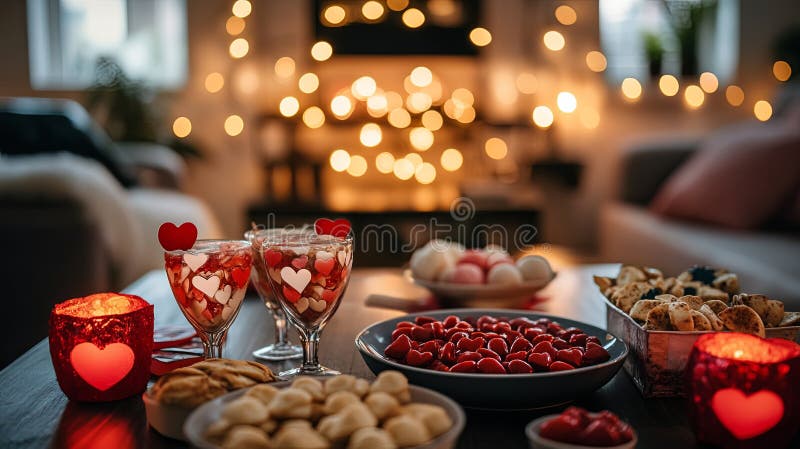 A Cozy Valentines Game Night with Themed Snacks and Prizes Stock Image ...