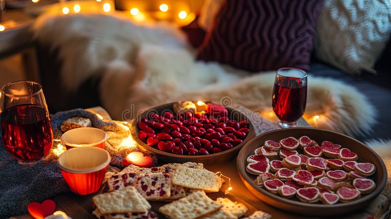 A Cozy Valentines Game Night with Themed Snacks and Prizes Stock Image ...