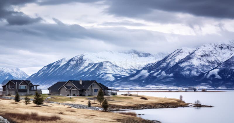 Cozy Valley Homes with Pristine Lake Views Against the Backdrop of Snow ...