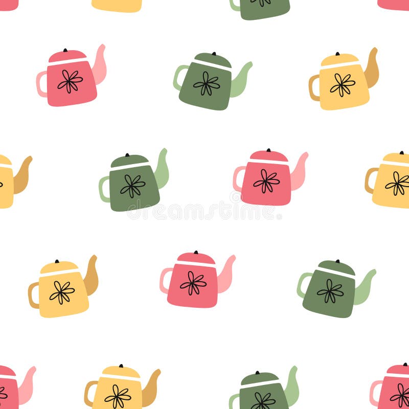 Cozy Vector Seamless Pattern for Your Design. Kettle. Hand Drawn ...