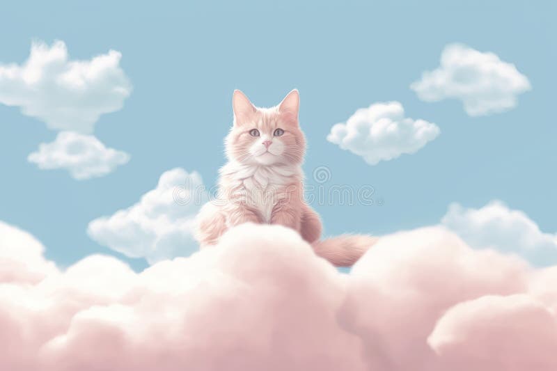 Cozy Vibe Cat on Clouds in the Sky Generative AI Stock Illustration ...
