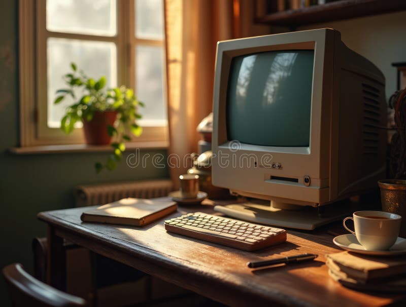 Cozy Vintage Home Office with a Classic Desktop Computer Stock Photo ...