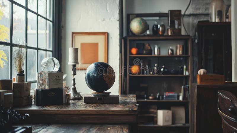 Cozy Vintage Study Room with Globe and Wooden Details Stock Image ...