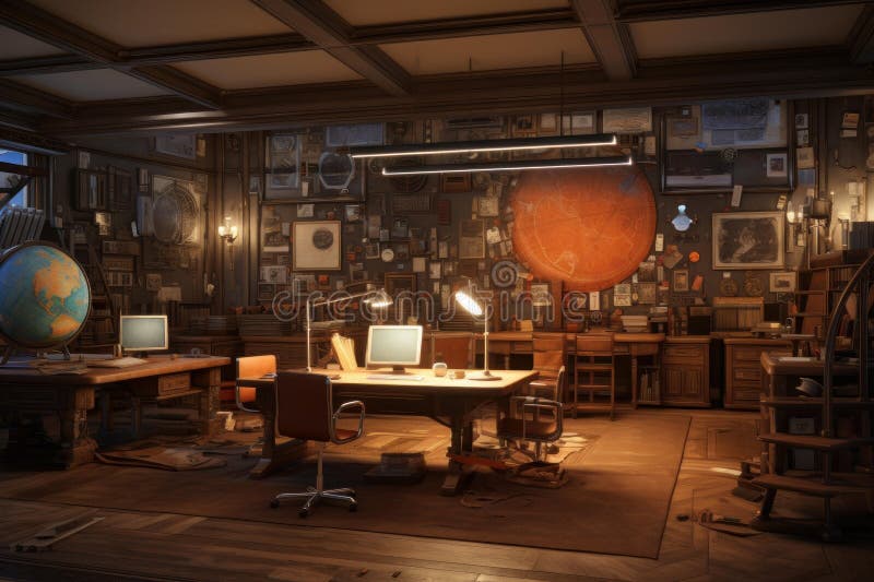 Cozy Vintage Study Room with Globes and Artifacts Stock Photo - Image ...