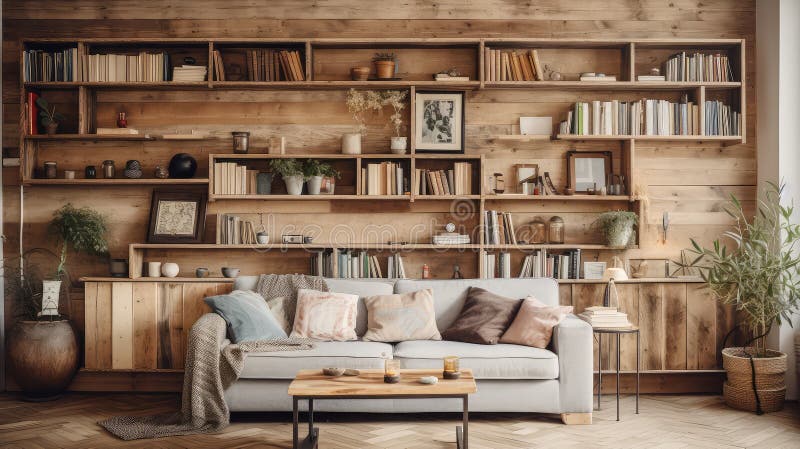 Cozy wall with shelves stock illustration. Illustration of atmosphere ...