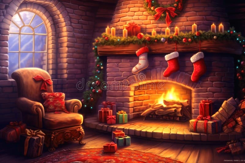 A Cozy and Warm Christmas Wallpaper Stock Illustration - Illustration ...