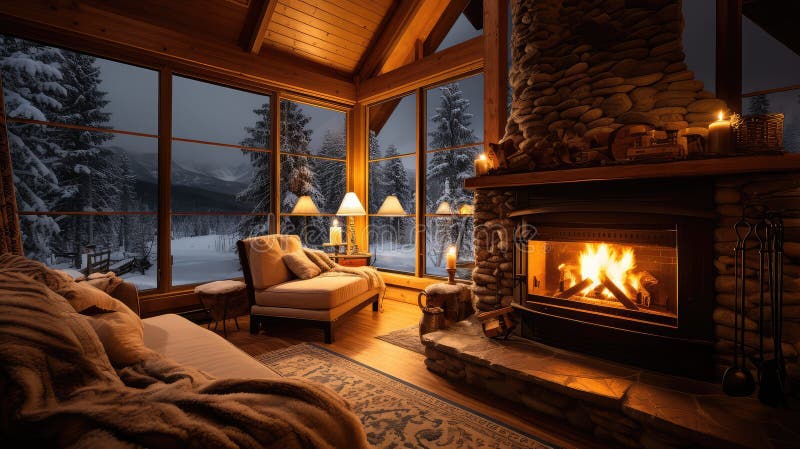 Cozy warm fire stock illustration. Illustration of forest - 375043352