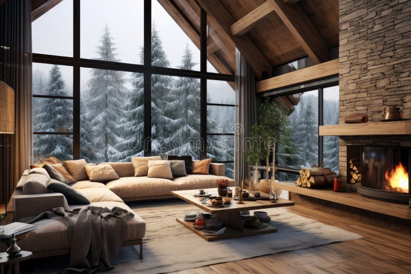 Cozy Warm Home Interior of a Chic Country House Stock Illustration ...